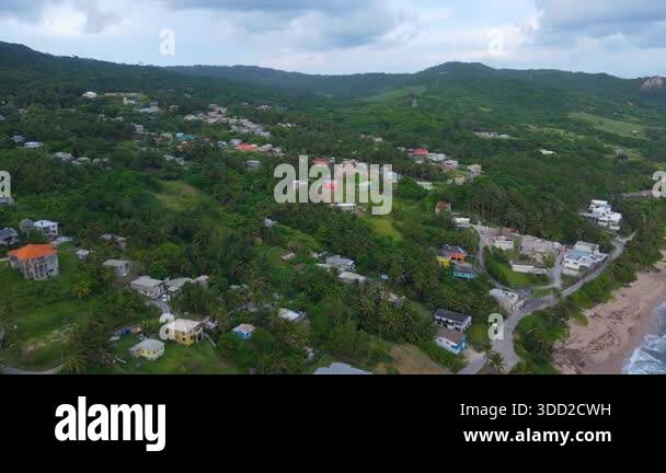 Bathsheba Beach aerial view including mushroom rock in village of ...