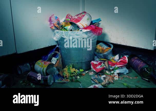 Throwing Cans Into Messy Trash Can Stock Video Footage - Alamy