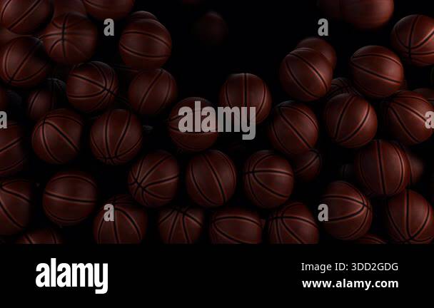3D animation of new basketballs falling and filling the screen. High ...