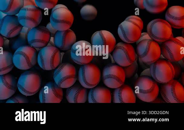 Clean baseballs falling with dramatic red and blue neon lighting ...
