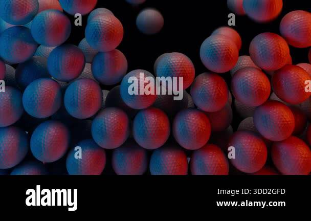 Clean golf balls falling with dramatic red and blue neon lighting ...