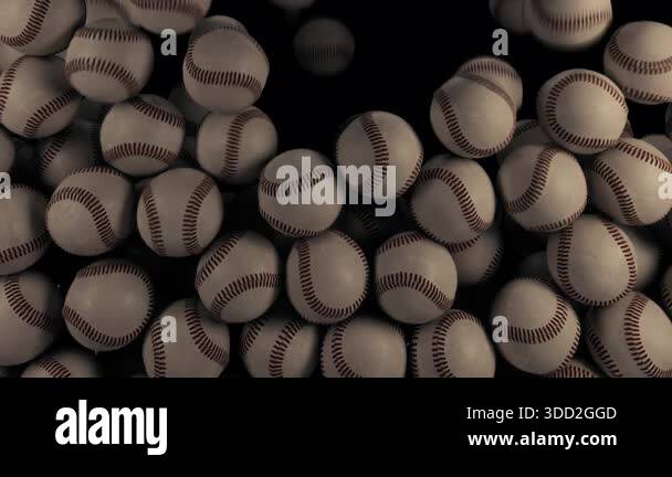 3D animation of new clean baseballs falling and filling the screen ...