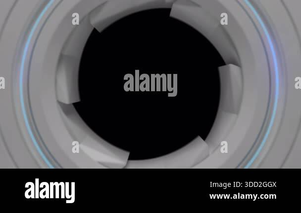 3D animation of a white mechanical iris shutter closing and opening ...