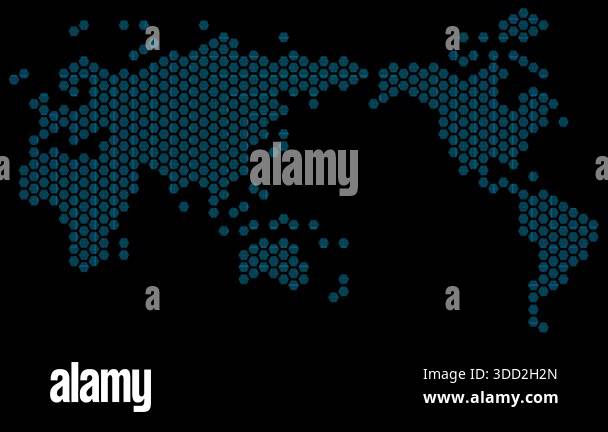 Futuristic Hexagon World Map Digital Animation. Global Network ...
