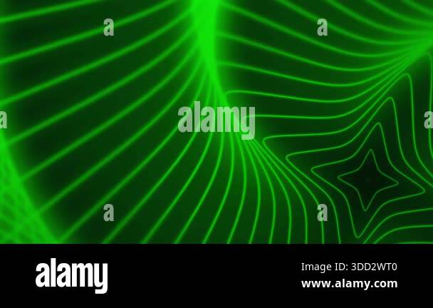 A mesmerizing pattern of bright green neon lines creates a 3D-like ...
