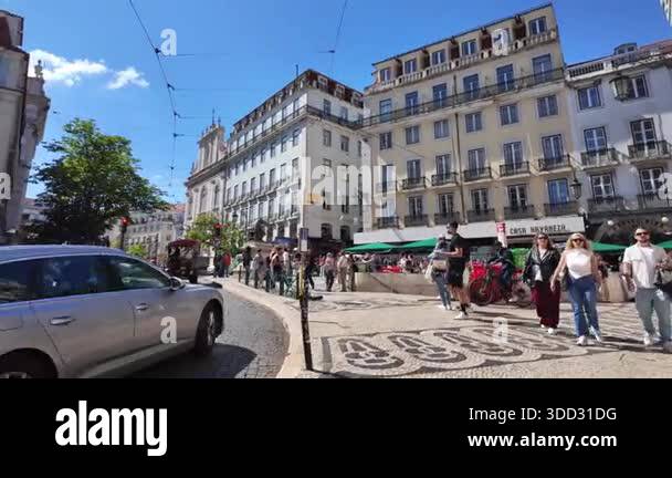 First person view Portugal Lisbon narrow historic walk Stock Video ...
