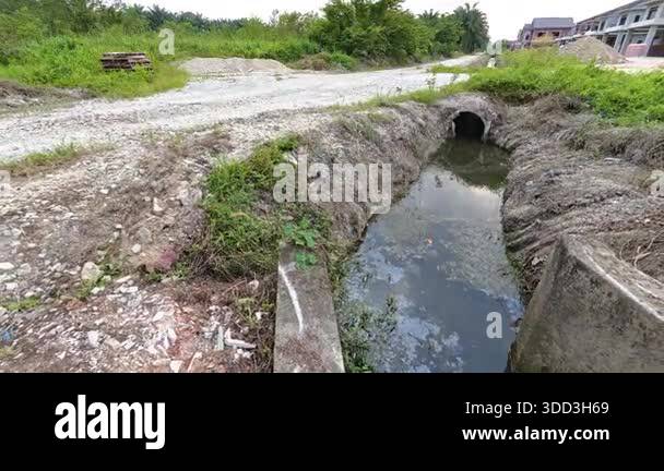 simple man-made drainage system at the plantation land Stock Video ...