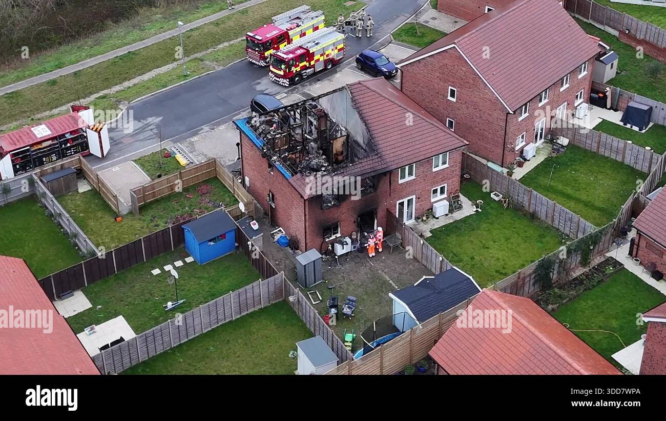 Further drone footage of emergency services at scene of house fire near ...