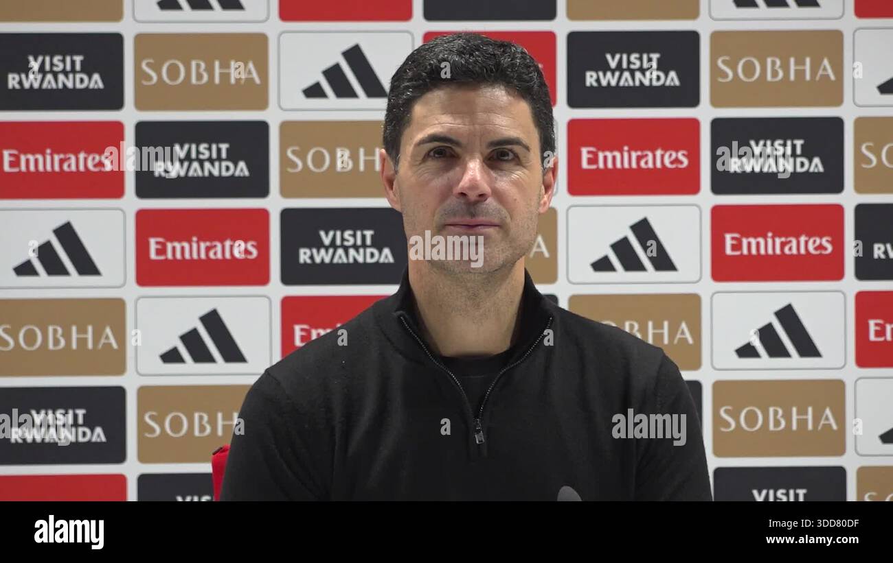 Arsenal v Aston Villa: Mikel Arteta preview press conference Stock ...