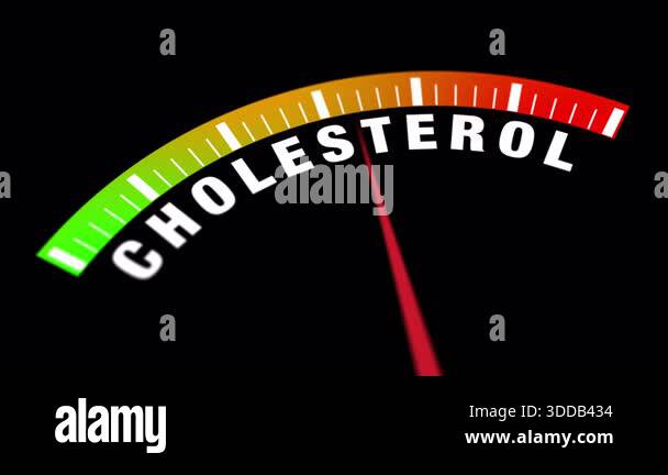 Motion graphic of a cholesterol health monitor gauge displaying levels ...