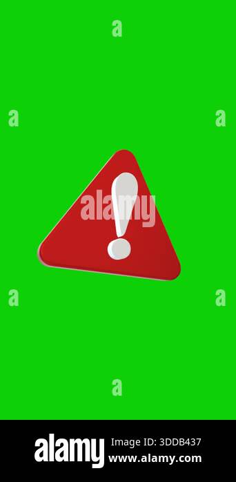 Red three dimensional warning symbol isolated on green background ...