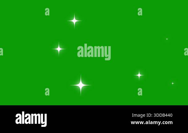 Snippets of white light shine. Twinkling stars, with a green screen ...