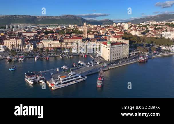 Diocletians Palace in Split, Aerial drone shot of Old Town and ...