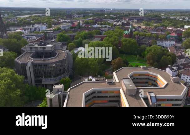 Aerial drone view of Modern Buildings in Bochum-Innenstadt, City center ...