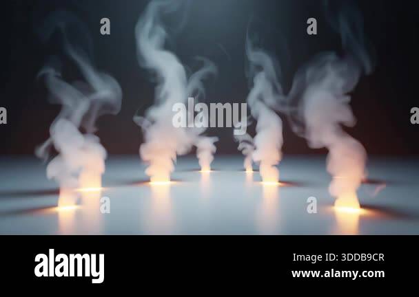 Dynamic smoke plumes with glowing embers rising from floor in dark ...