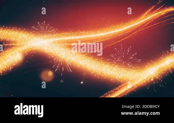 Abstract festive golden particles flying through dark space animated ...
