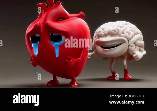 Conceptual 3d Animation Footage of Sad Heart Next To Laughing Brain ...