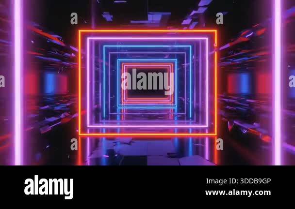 Neon Tunnel Futuristic Cyberpunk Background with Dynamic Motion and ...
