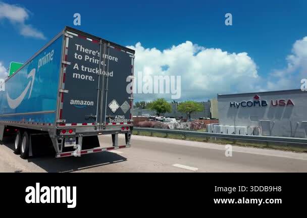 Amazon Prime semi-truck traveling on a busy highway during daylight ...