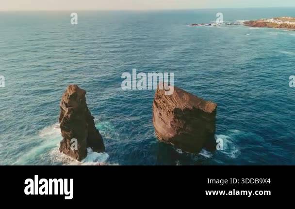 Aerial View Rocky Sea Stacks Atlantic Coastline, Cinematic Drone ...