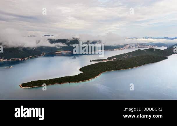 Aerial drone view of the rugged limestone islands of the Sibenik ...