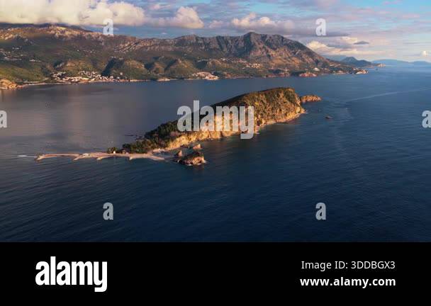 Aerial drone view of Mogren or Slovenska Plaza area, showing a rocky ...