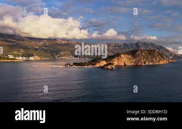 Aerial drone view of Mogren or Slovenska Plaza area, showing a rocky ...