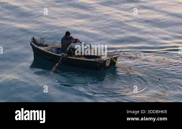 Durres, Albania - November 20, 2025: Aerial drone view of a fisherman ...