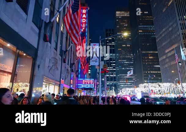 New York, USA, 5 December 2025: Radio City Music Hall Neon Sign and ...