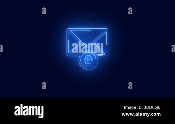glowing neon line envelope and mail - mail icon isolated on blue ...