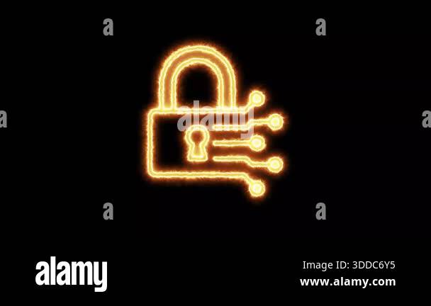 Cyber Security Lock with Burning PCB Lines. High quality 4k footage ...