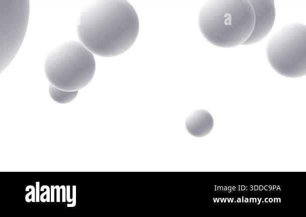 Abstract vertically flying and moving spheres in 3D space with white ...