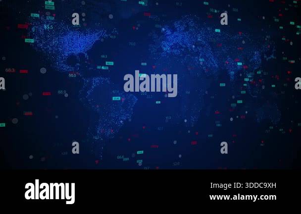 Global financial and market trade animation with earth map background ...