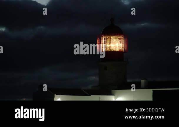 Illuminated Cape Sao Vicente Lighthouse with Rotating Flashing Light ...