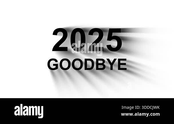 The text 2025 GOODBYE on a white background with blurred shadows, the ...