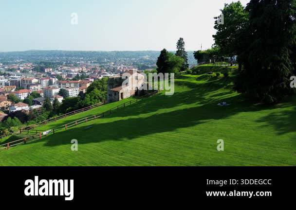 Aerial drone view from Arona Castle on Lake Maggiore Stock Video ...