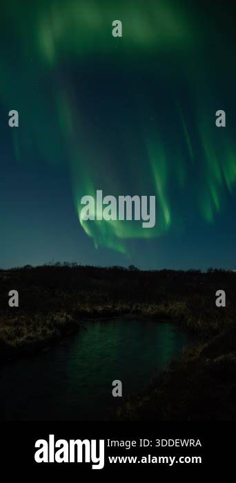 Aurora borealis moonlight landscape Thingvellir lake Iceland Stock ...