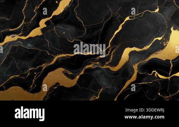 Black marble texture background or dark stone surface with flowing gold ...