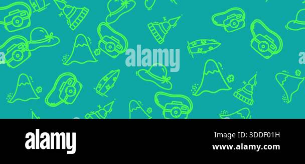 Seamless doodle animal pattern animation featuring cute cartoon fish ...