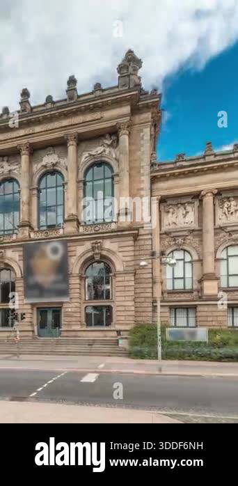Hyperlapse of Hanovers Lower Saxony State Museum with passing traffic ...