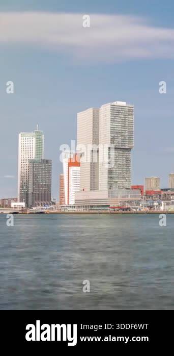 Rotterdam skyline timelapse from Nieuwe Maas River bank to ...