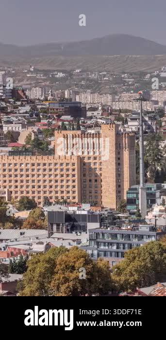 Aerial view of column on the freedom square in the center of the city ...