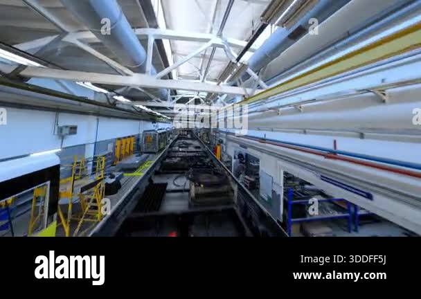 In transport factory make trams. Tram inside. Spare parts for the tram ...