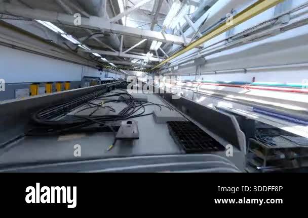 Indoors tram transport factory. Tram inside. Spare parts for the tram ...
