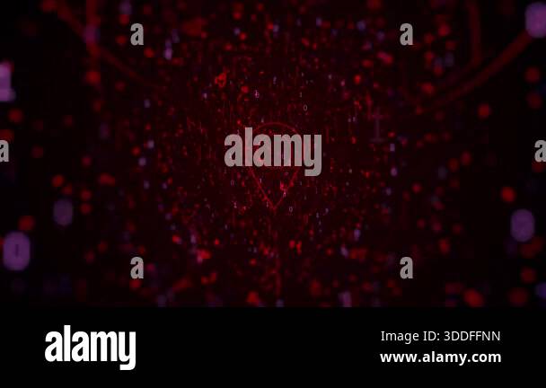 Digital concept: Points icons animation on red digital background. Map ...