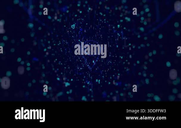 Digital concept: Points icons animation on blue digital background. Map ...