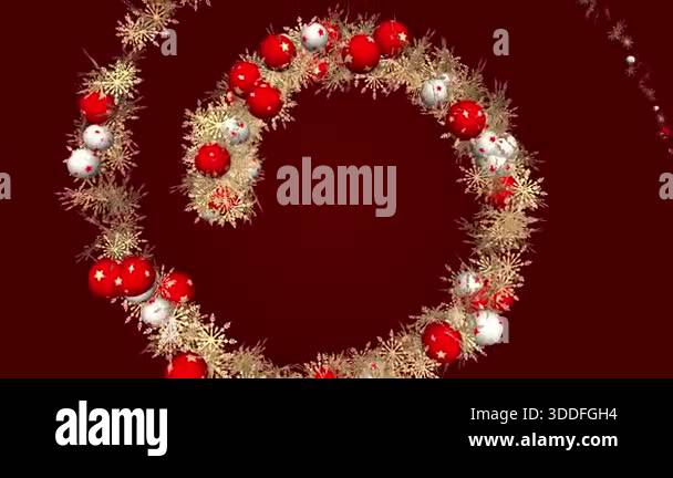 Circular rotating christmas animation with snowflakes and white and red ...