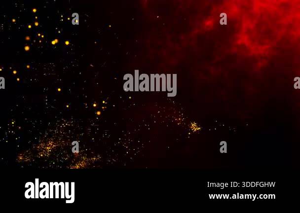 Abstract flowing and twirling fire and embers particles with glow ...