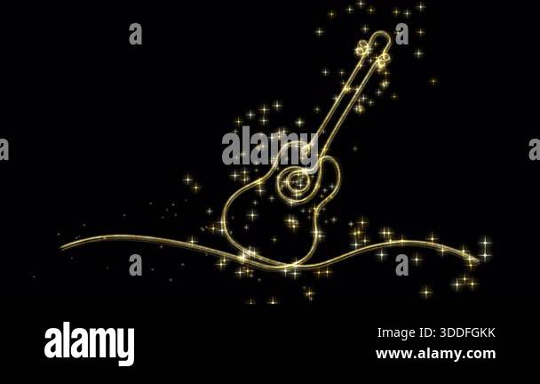 Set of 3 abstract music guitar shape animations in gold, silver and red ...