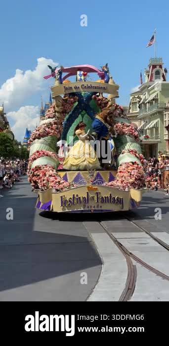 Orlando, Florida - 05.06.2024: A flower-covered parade float with ...
